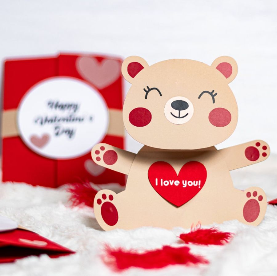 Cute BEAR POP-UP card Valentine's day gift svg - BanettaDesigns